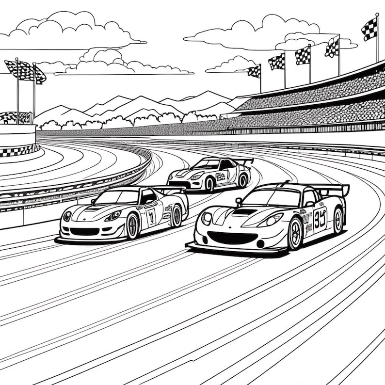 Set of 4 Download Print Kids Racing-themed Colouring Pages: Dynamic ...