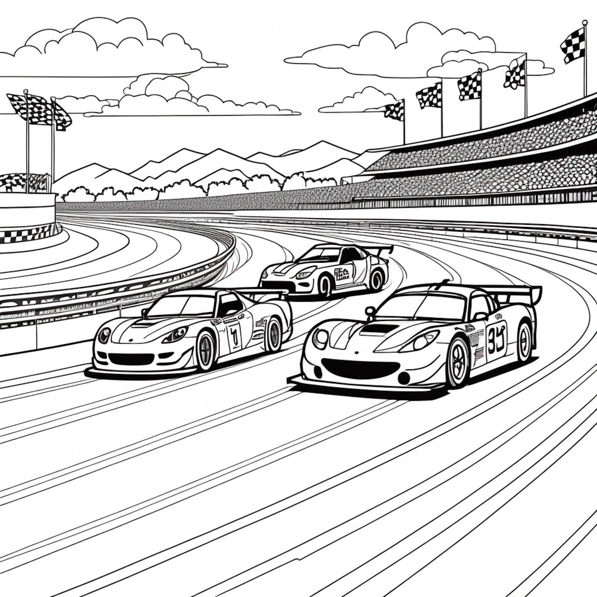 Set of 4 Download Print Kids Racing-themed Colouring Pages: Dynamic ...