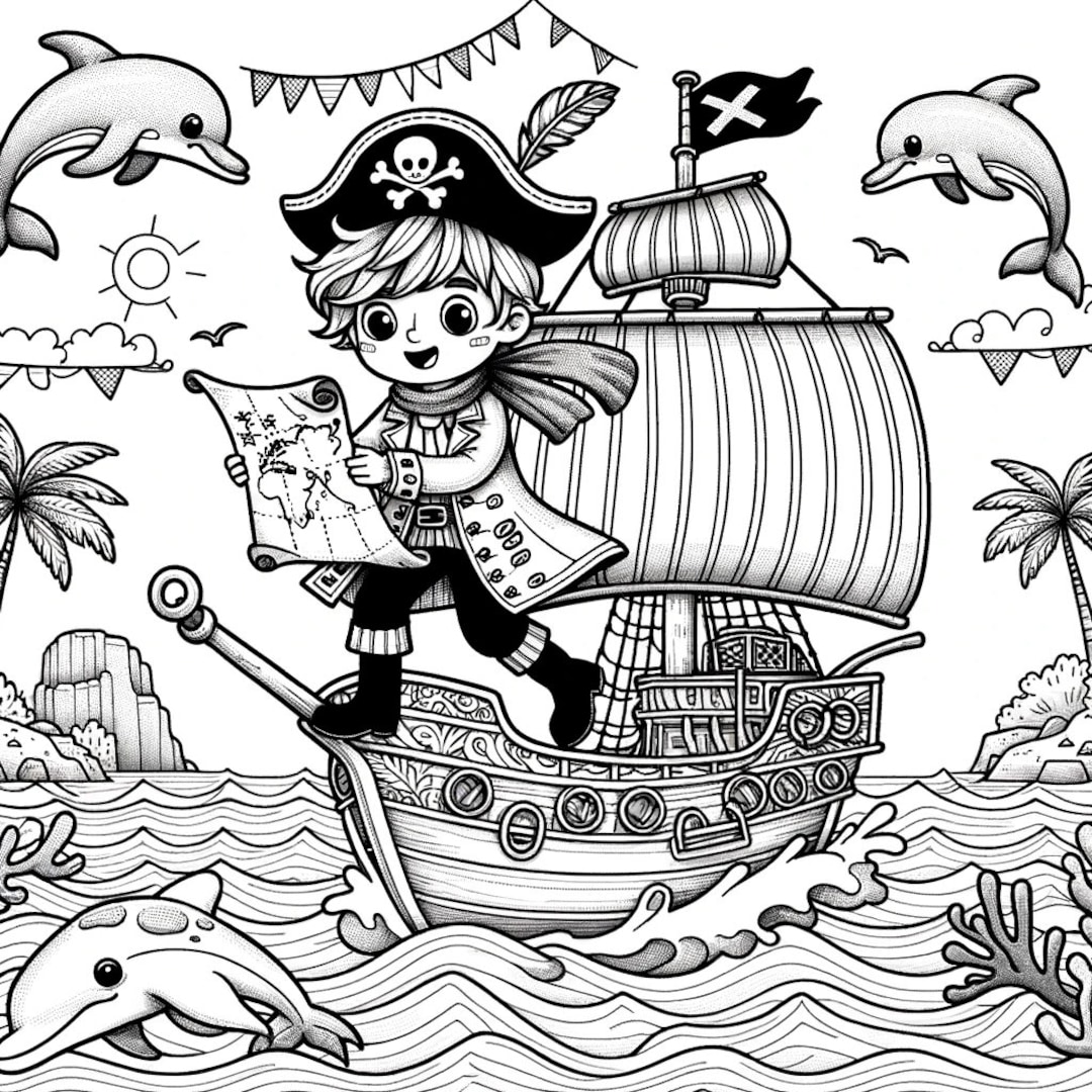 Set of 4 Download Print Kids Pirate Themed Colouring Pages ...