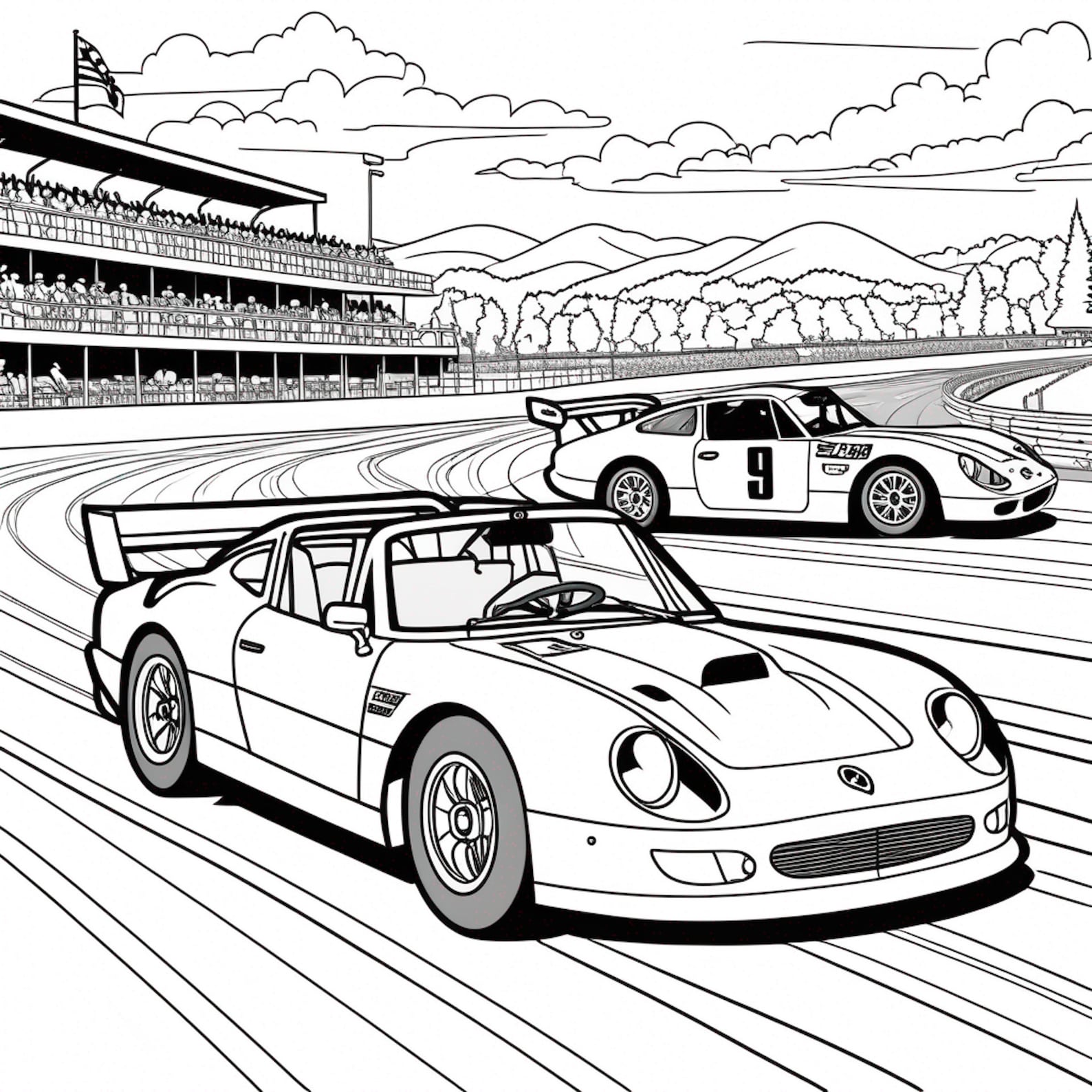 Set of 4 Download Print Kids Racing-themed Colouring Pages: Dynamic ...