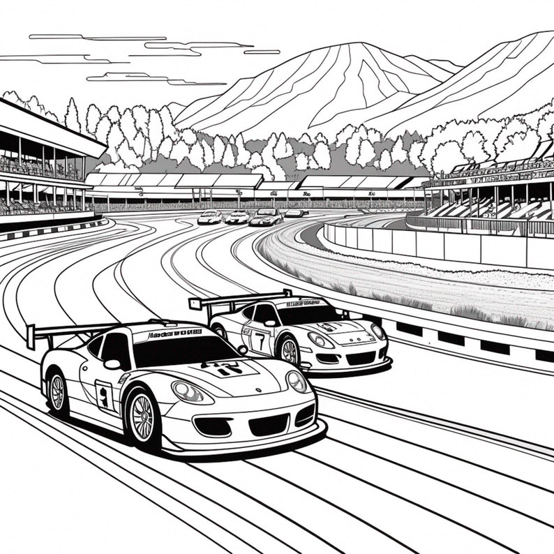 Set of 4 Download Print Kids Racing-themed Colouring Pages: Dynamic ...
