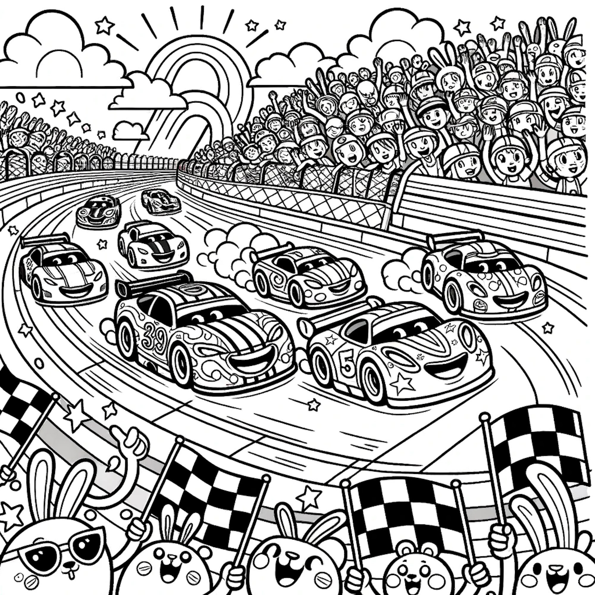 Set of 4 Download Print Kids Racing-themed Colouring Pages: Dynamic ...