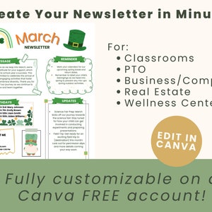 March Newsletter, March Template, Monthly Newsletter, St. Patricks ...