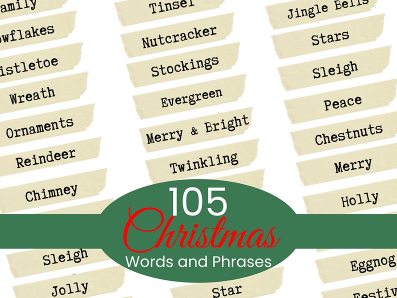 Christmas Words and Phrases Scrapbook Printable, Junk Journal, Diary ...