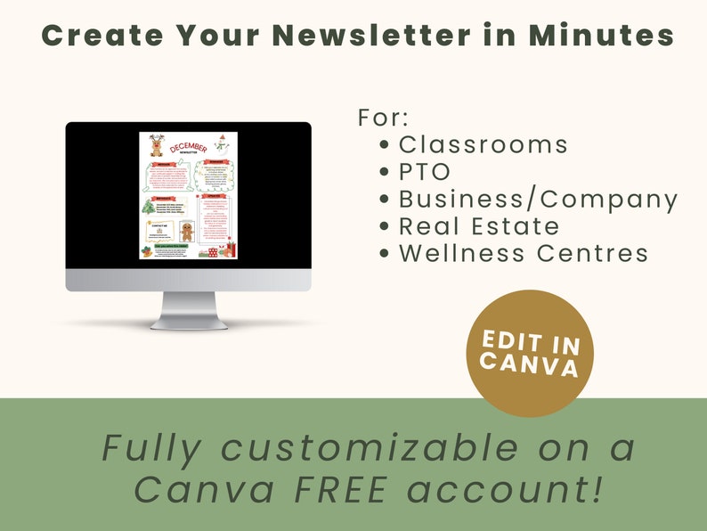 December Newsletter Template, Monthly Newsletter, Christmas Newsletter ...