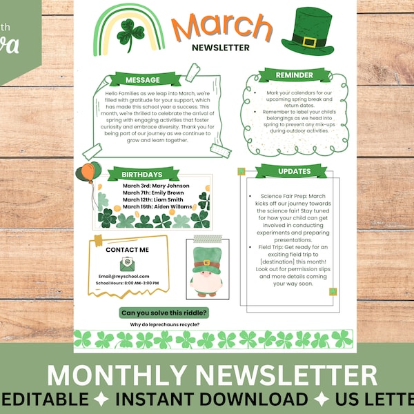 March Daycare Newsletters - Etsy