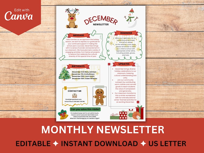 December Newsletter Template, Monthly Newsletter, Christmas Newsletter ...