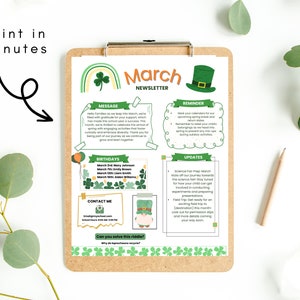 March Newsletter, March Template, Monthly Newsletter, St. Patricks ...