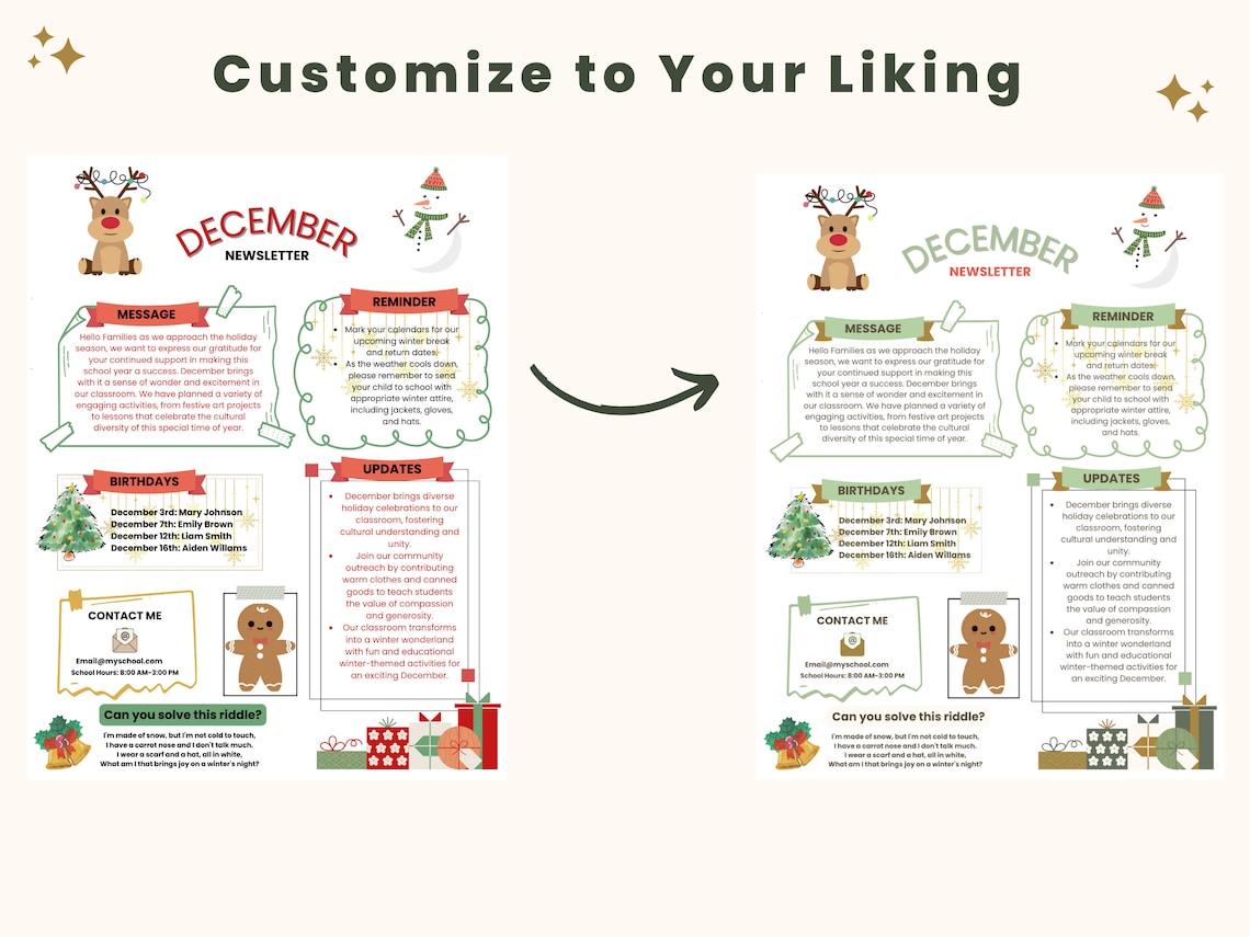 December Newsletter Template, Monthly Newsletter, Christmas Newsletter ...