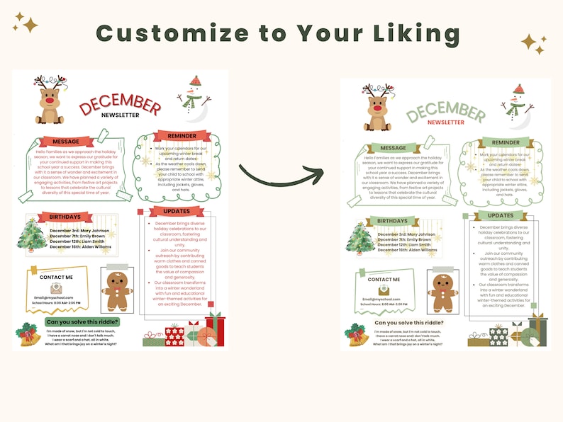 December Newsletter Template, Monthly Newsletter, Christmas Newsletter ...