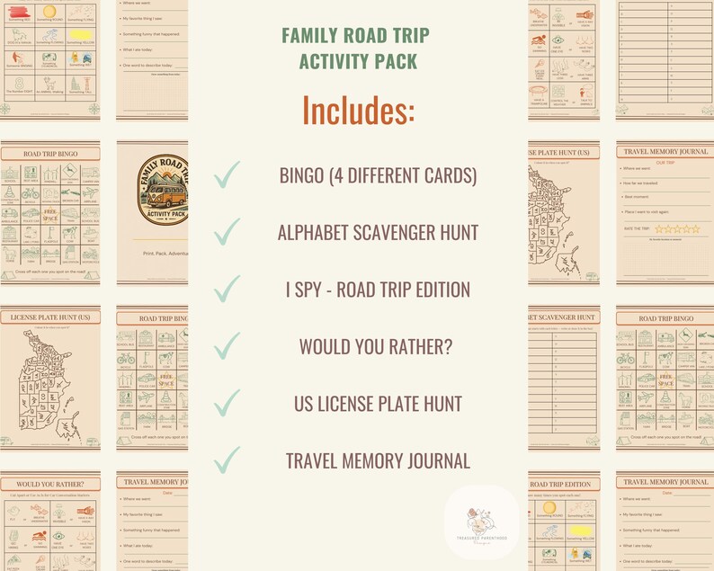 Kids Road Trip Activity Pack | Car Games, Scavenger Hunt, Memory ...