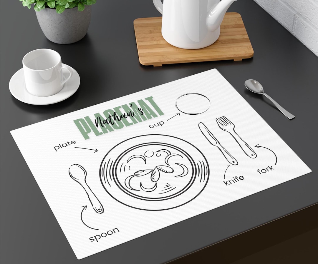 Kids Personalized Placemat Green Table Setting Teaching Mat ...
