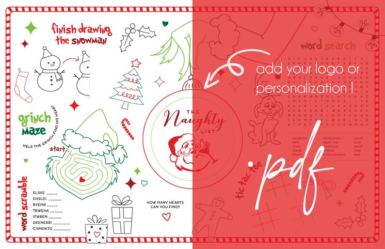 Grinch Activity Placemat | Printable Coloring Placemat | Christmas ...