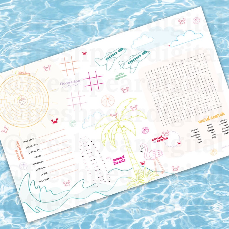 Summer Activity Placemat | Printable | Coloring | Crossword | Scramble ...