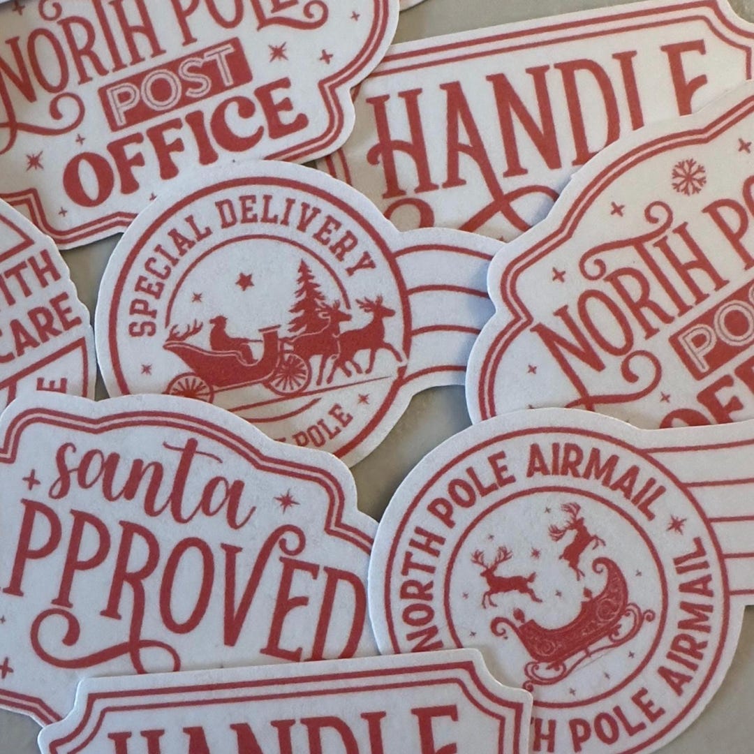 North Pole Stamp Sticker Set | Pack of 7 Christmas-themed Stickers (up ...