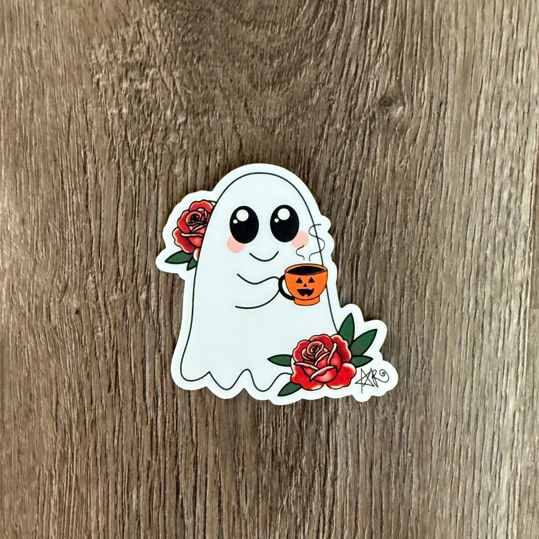 Caffeine Ghost Sticker | Halloween Sticker | Coffee Sticker | Cute ...