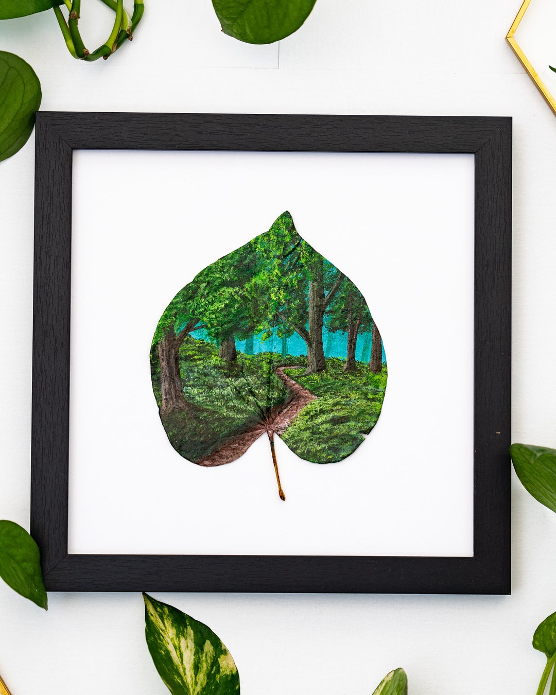Real Leaf Acrylic Painting, Nature-inspired Art, Framed “through the ...