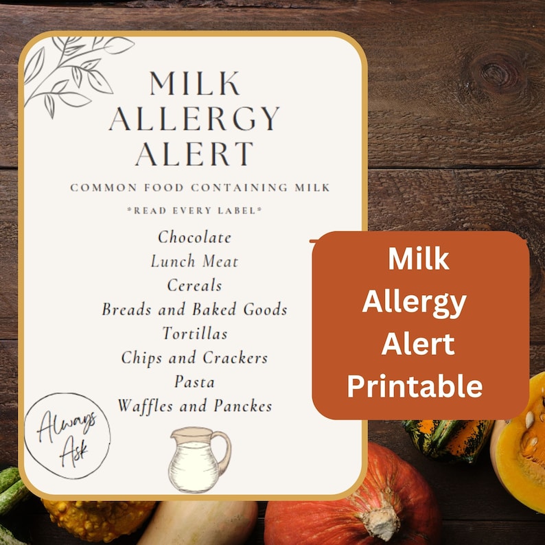 Milk Allergy Alert Printable - Etsy