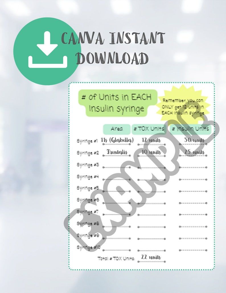 BOTOX DOSING Dilution 2.5ml With SYRINGE Volumes Downloadable Template ...