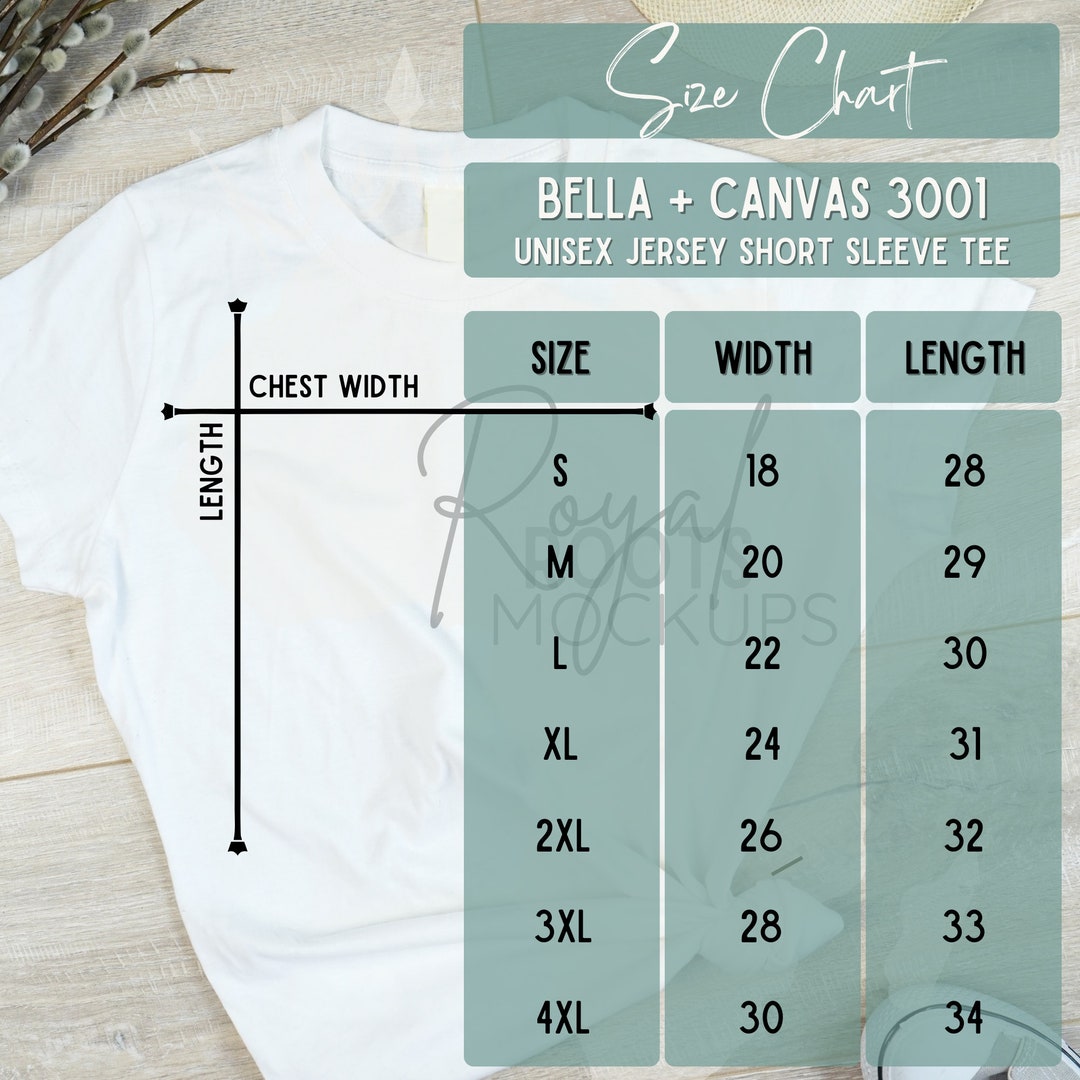 Bella Canvas Sizing Chart Easy Size Chart Mockup 3001 - Etsy