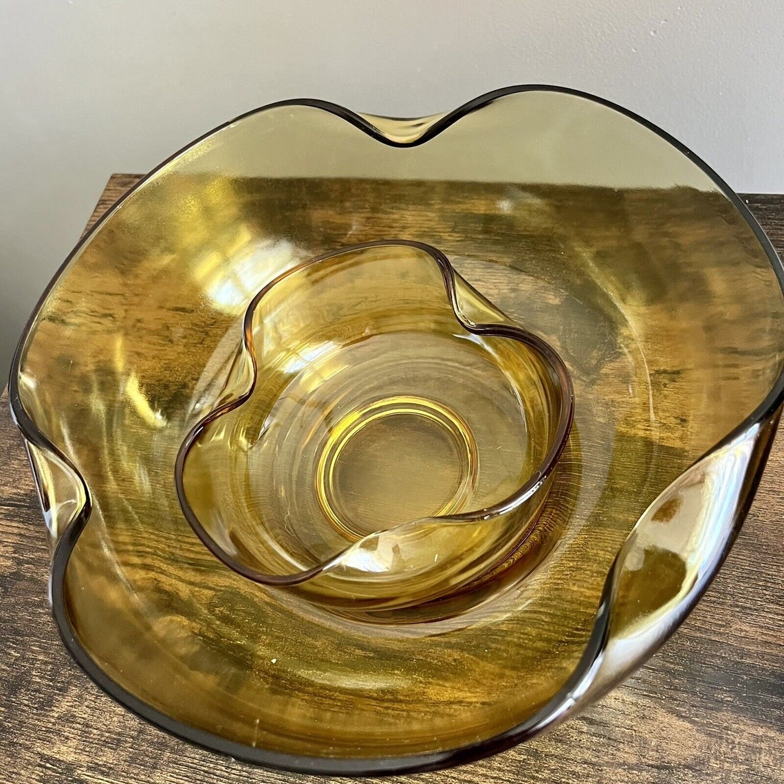 Vintage| Anchor Hocking "accent Modern" Chip and Dip Set in Honey Gold ...