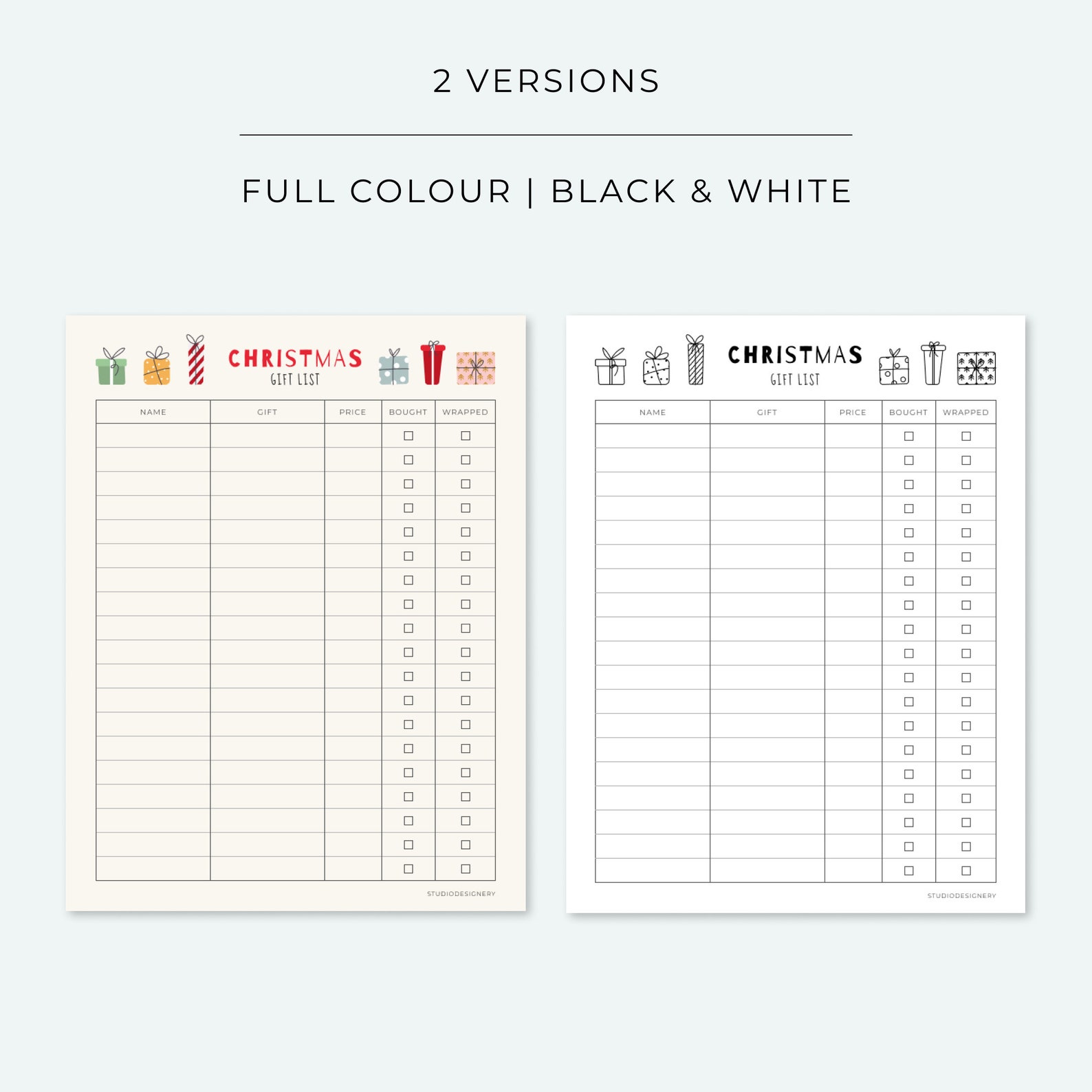 Holiday / Christmas Gift List | Minimal | Fillable & Printable PDF ...