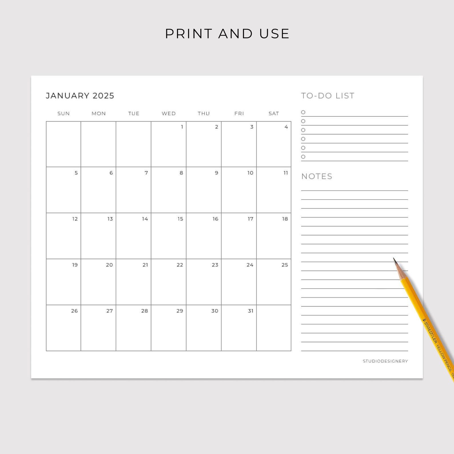 2025 Calendar With Checklist & Notes| Printable Monthly Minimal ...