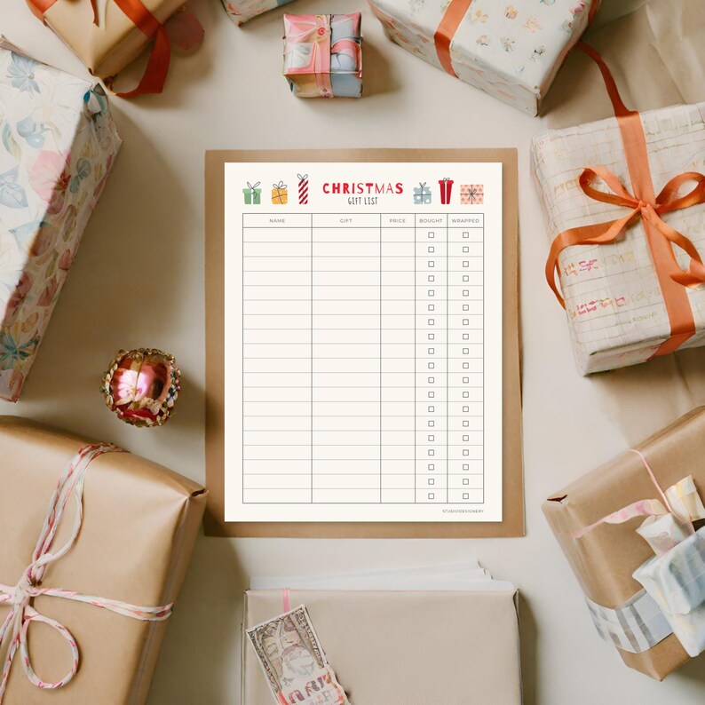 Holiday / Christmas Gift List | Minimal | Fillable & Printable PDF ...