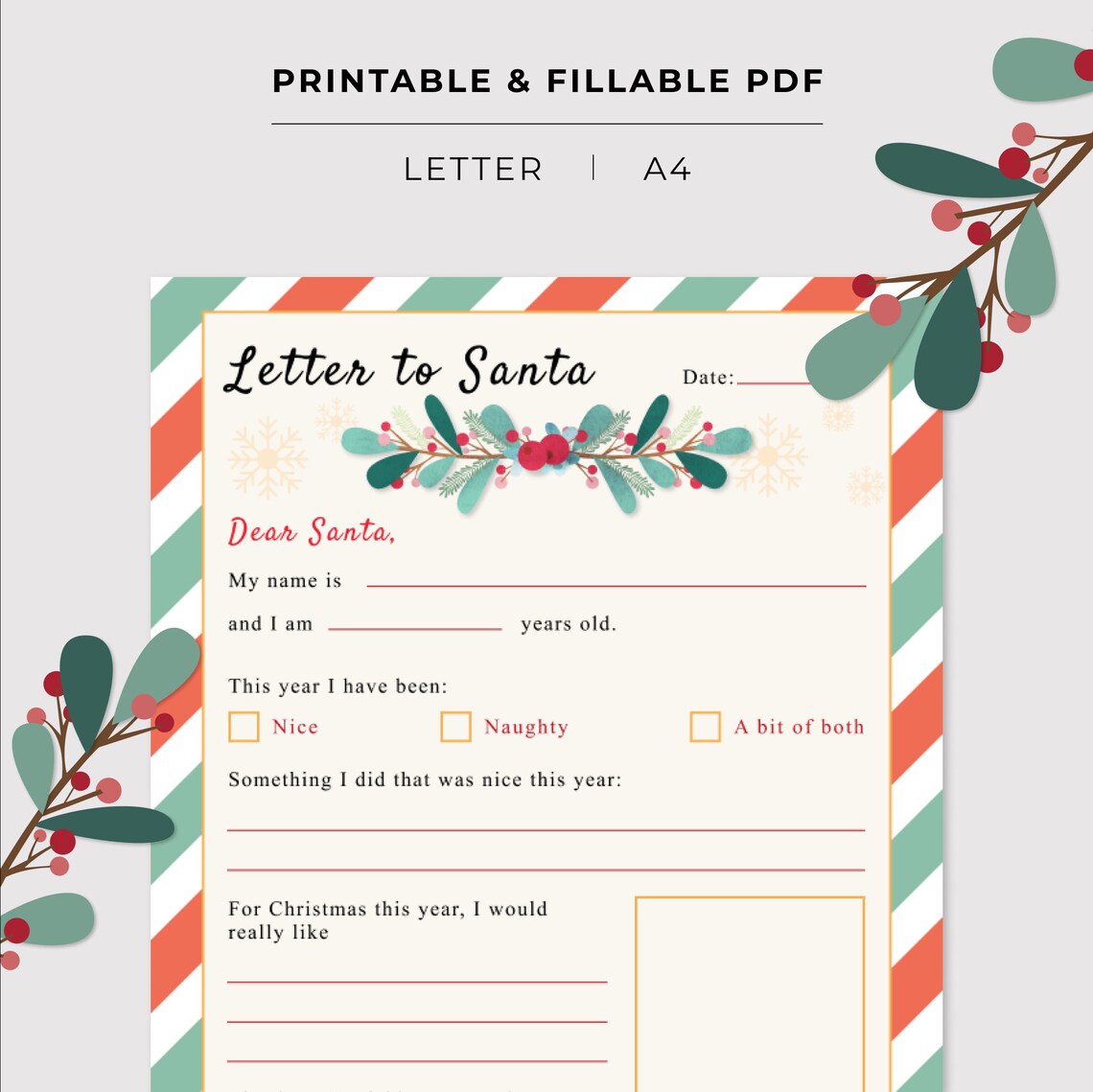 Letter to Santa Template | Dear Santa | Christmas Letter | Fillable ...
