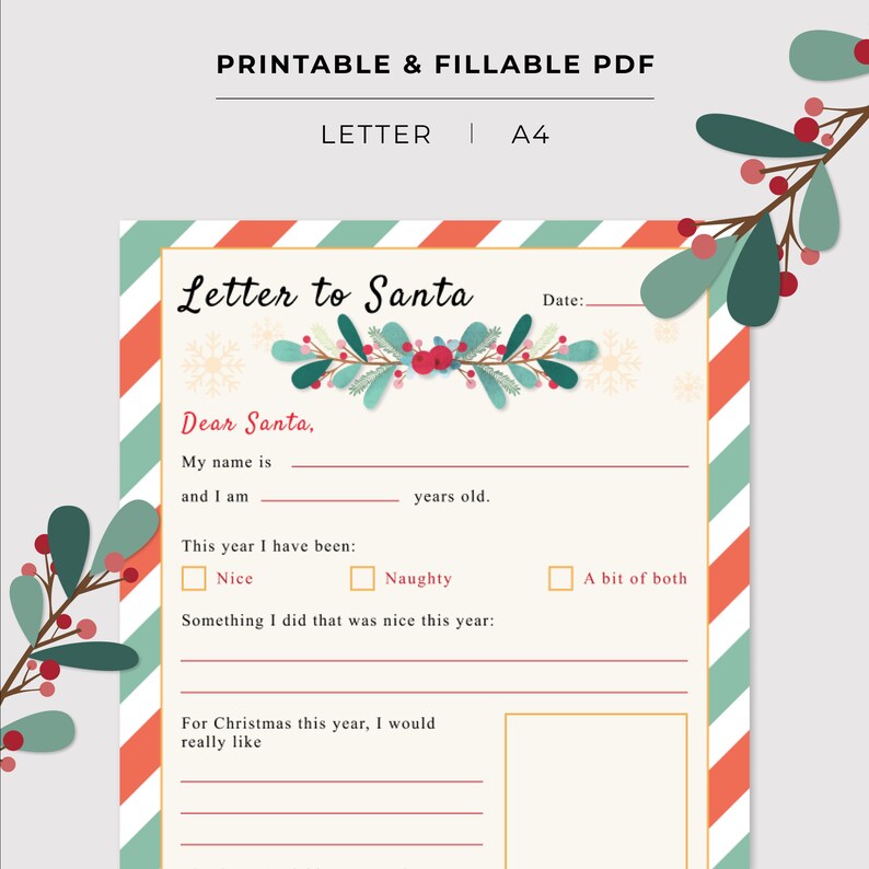 Letter to Santa Template Dear Santa Christmas Letter - Etsy