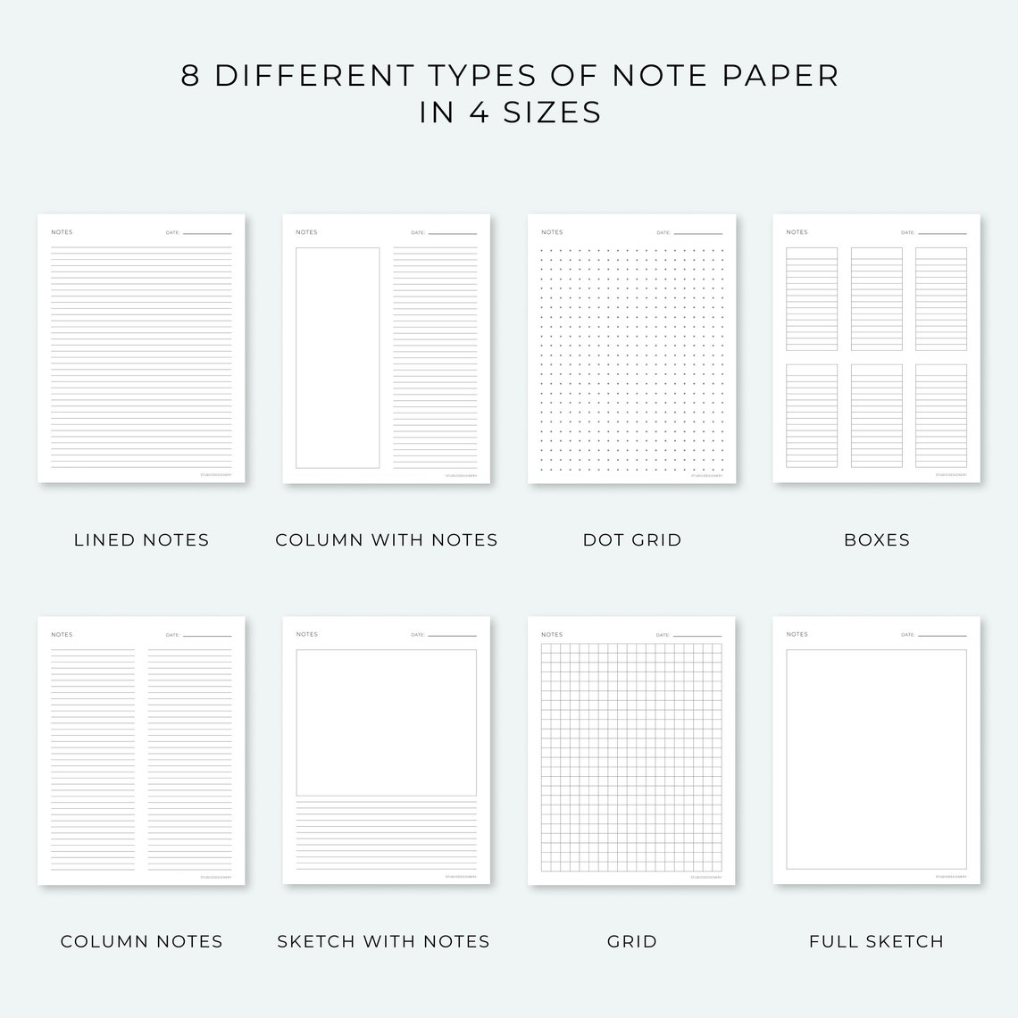 Note Paper Bundle | Printable PDF | 8 Types of Minimal Note Paper ...