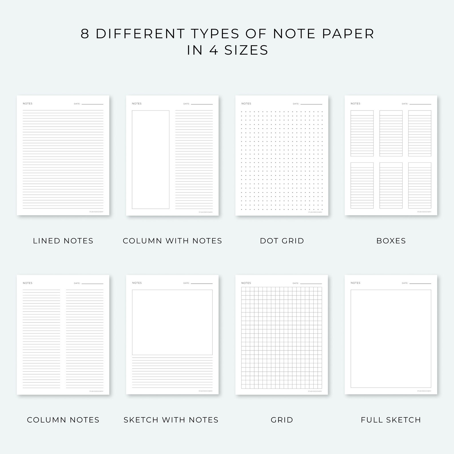 Note Paper Bundle | Printable PDF | 8 Types of Minimal Note Paper ...