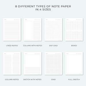 Note Paper Bundle | Printable PDF | 8 Types of Minimal Note Paper ...