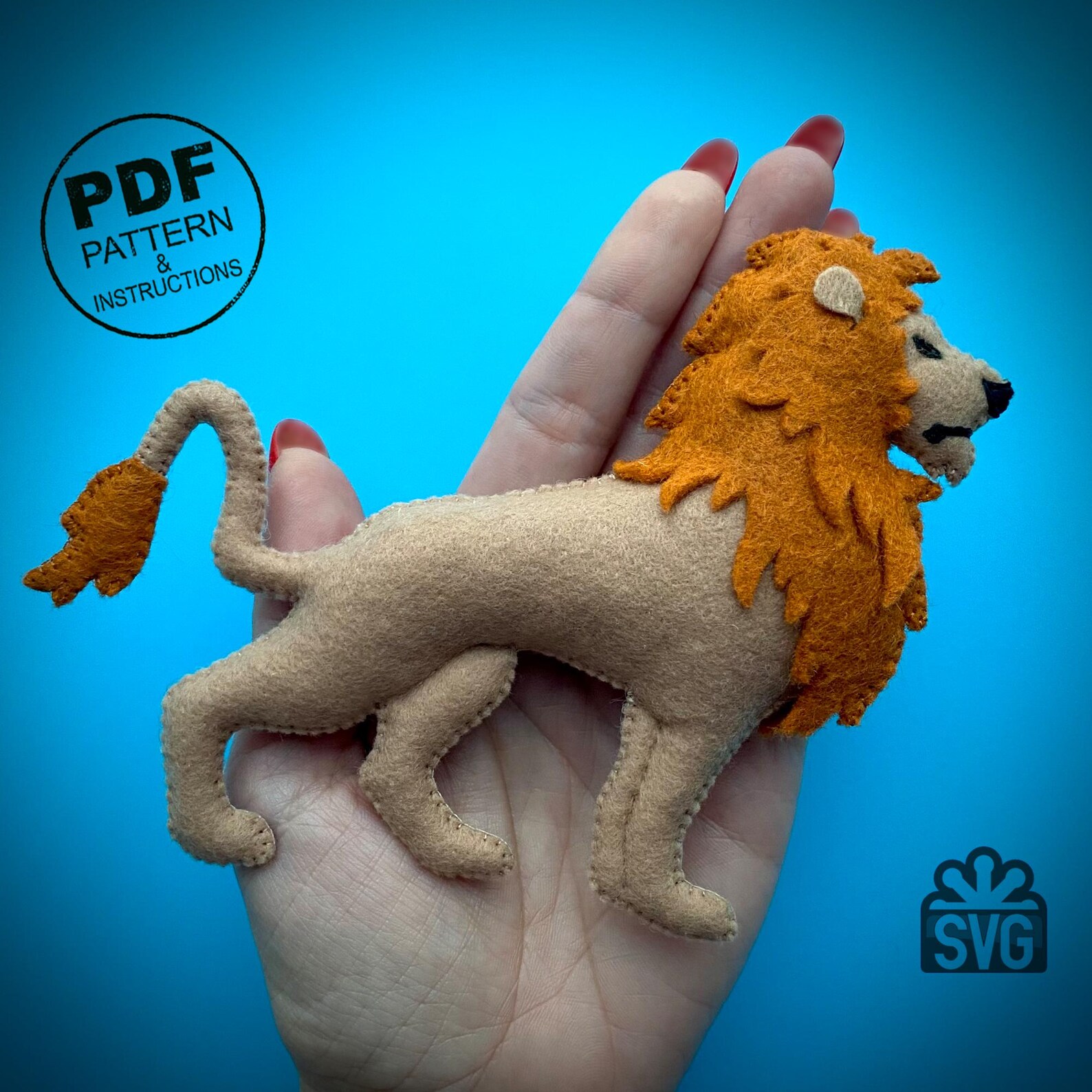 Felt Lion Sewing Pattern, DIY Stuffed Animal (PDF & SVG) - Etsy