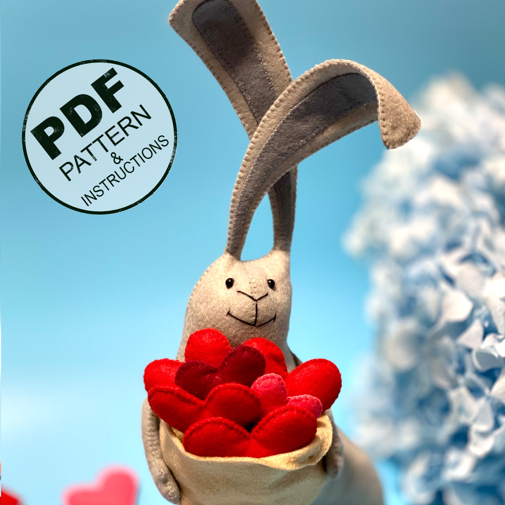 Bunny Rabbit Sewing Pattern PDF. Valentine's Day Felt Toy Pattern ...