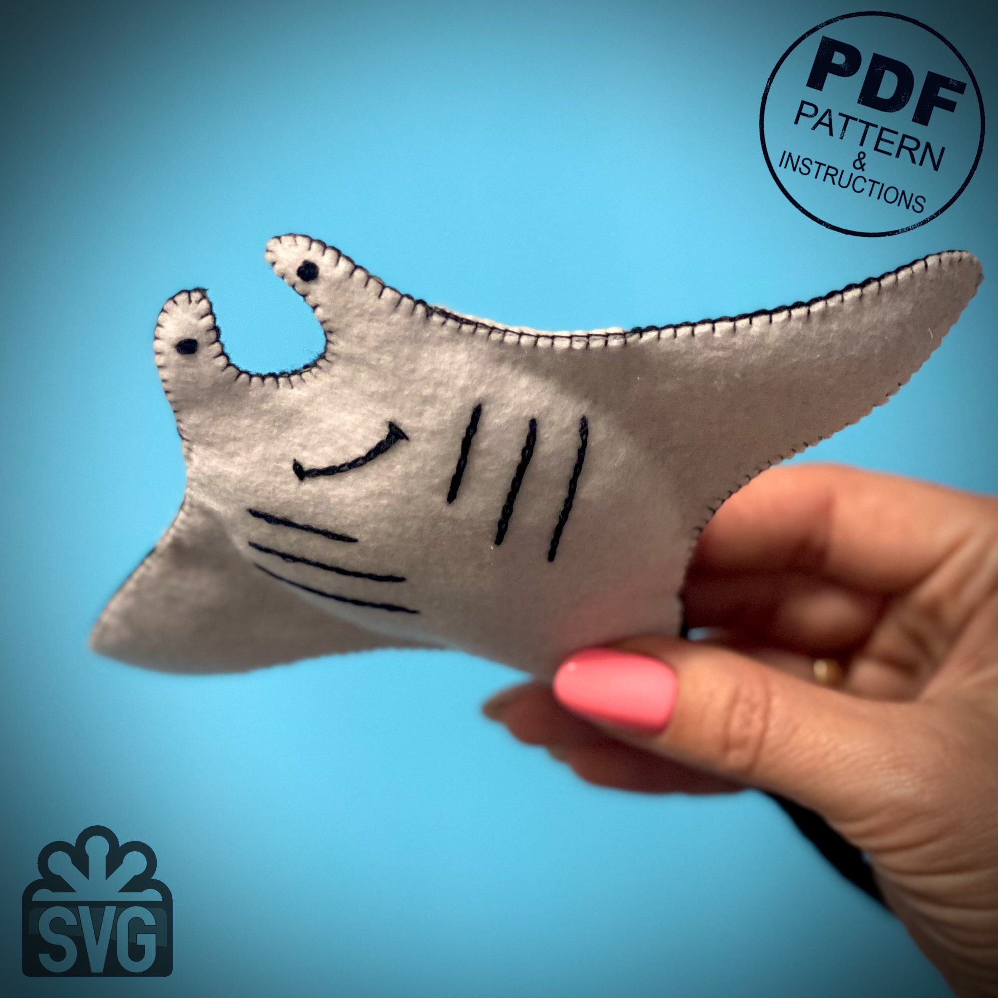 Manta Ray Sewing Pattern PDF and SVG. Felt Ocean Animals Pattern ...