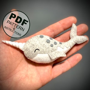 Narwhal Sewing Pattern PDF. Easy Felt Sewing Pattern. Plush Narwhal DIY ...