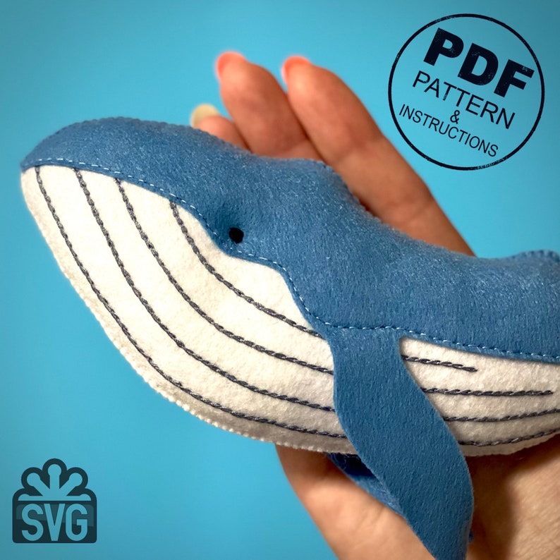 Whale Sewing Pattern PDF and SVG. Ocean Animals Pattern. Blue Whale ...