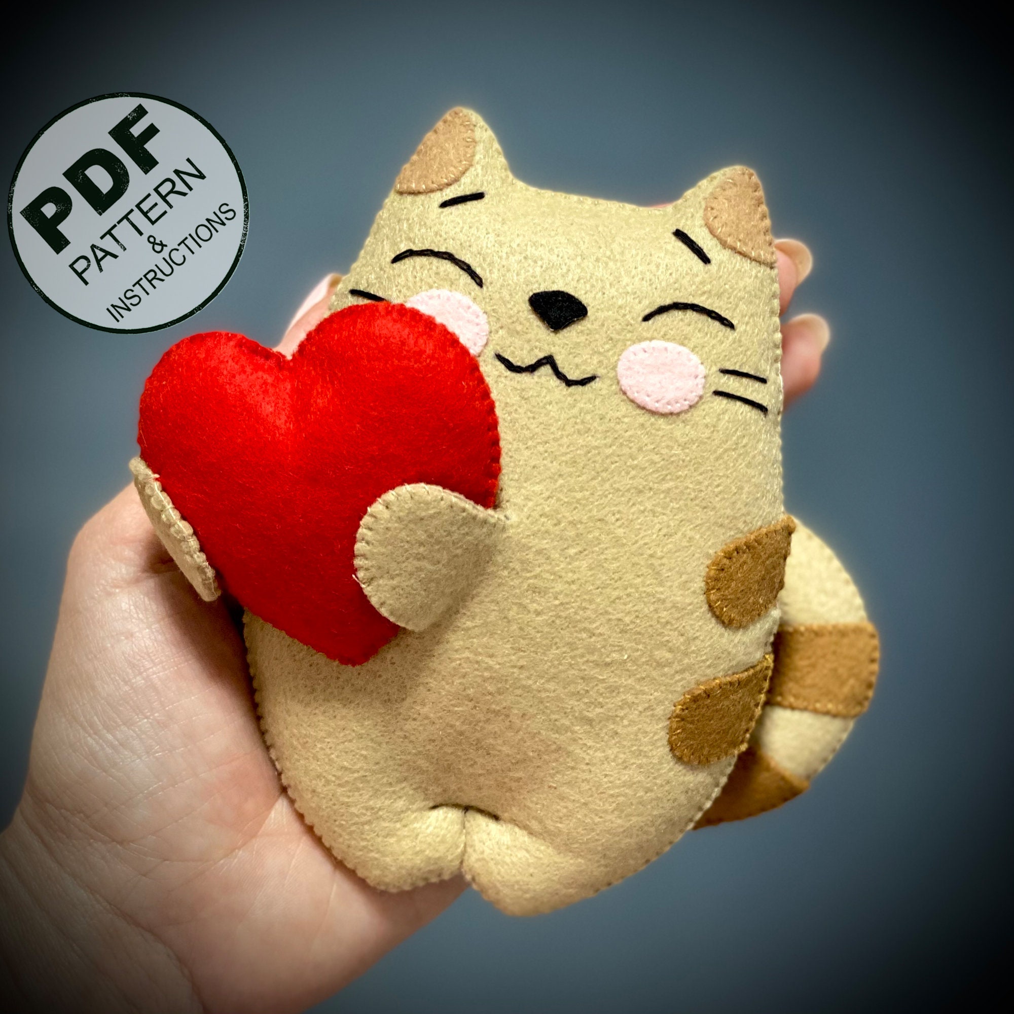 Felt Cat Sewing Pattern PDF. Valentine's Day Felt Toys Pattern. Cat in ...