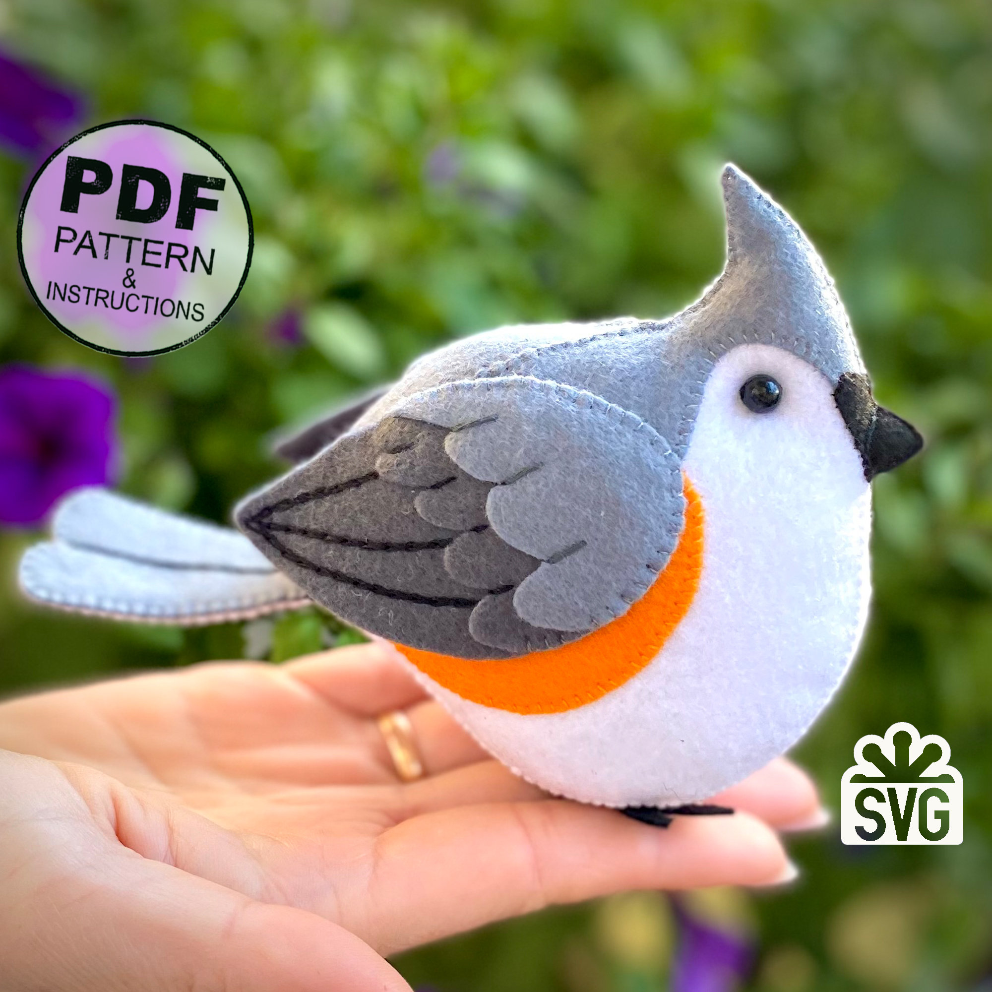 Felt Bird Sewing Pattern PDF and SVG. Felt Animals Pattern. Tufted Titmouse Bird Pattern and ...
