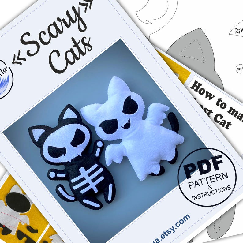 Halloween Felt Cats Sewing Pattern PDF and SVG. Halloween Ornament ...