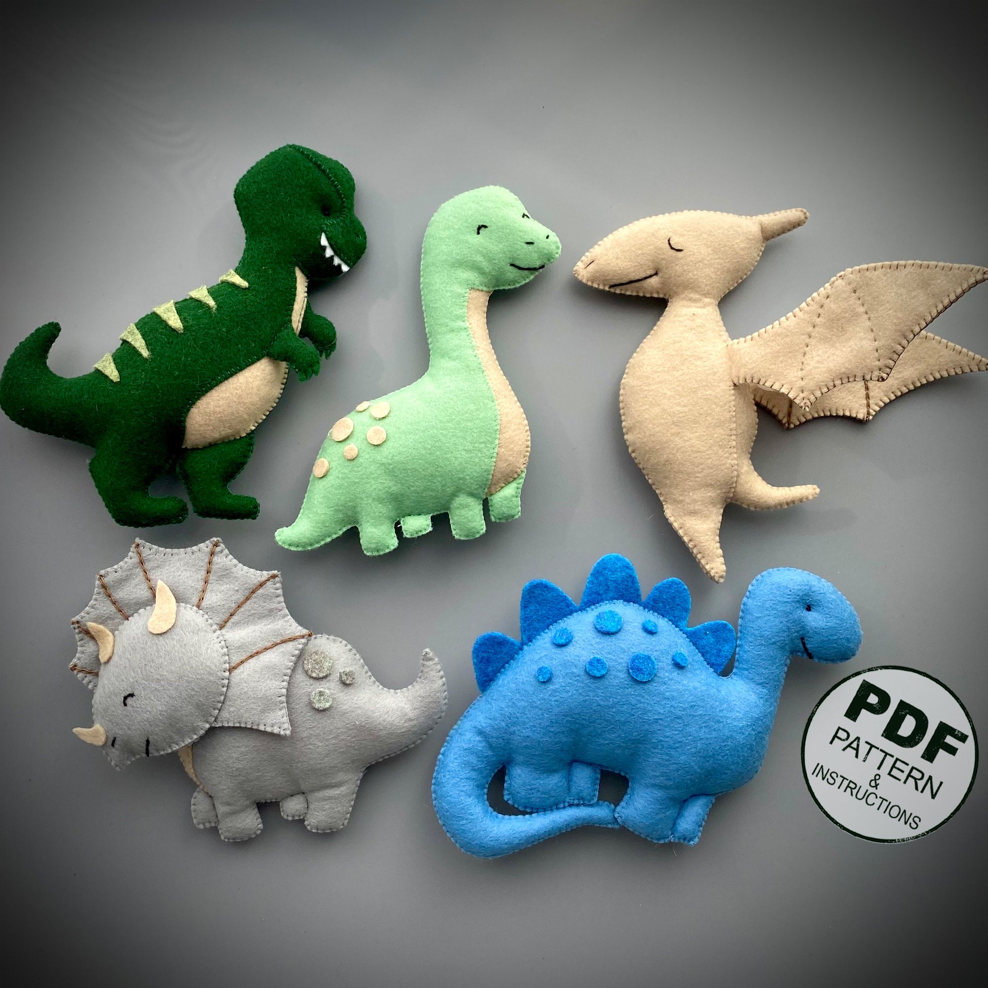 Dinosaurs Sewing Pattern PDF SET. Dino Pattern. DIY Felt Dinosaurs ...