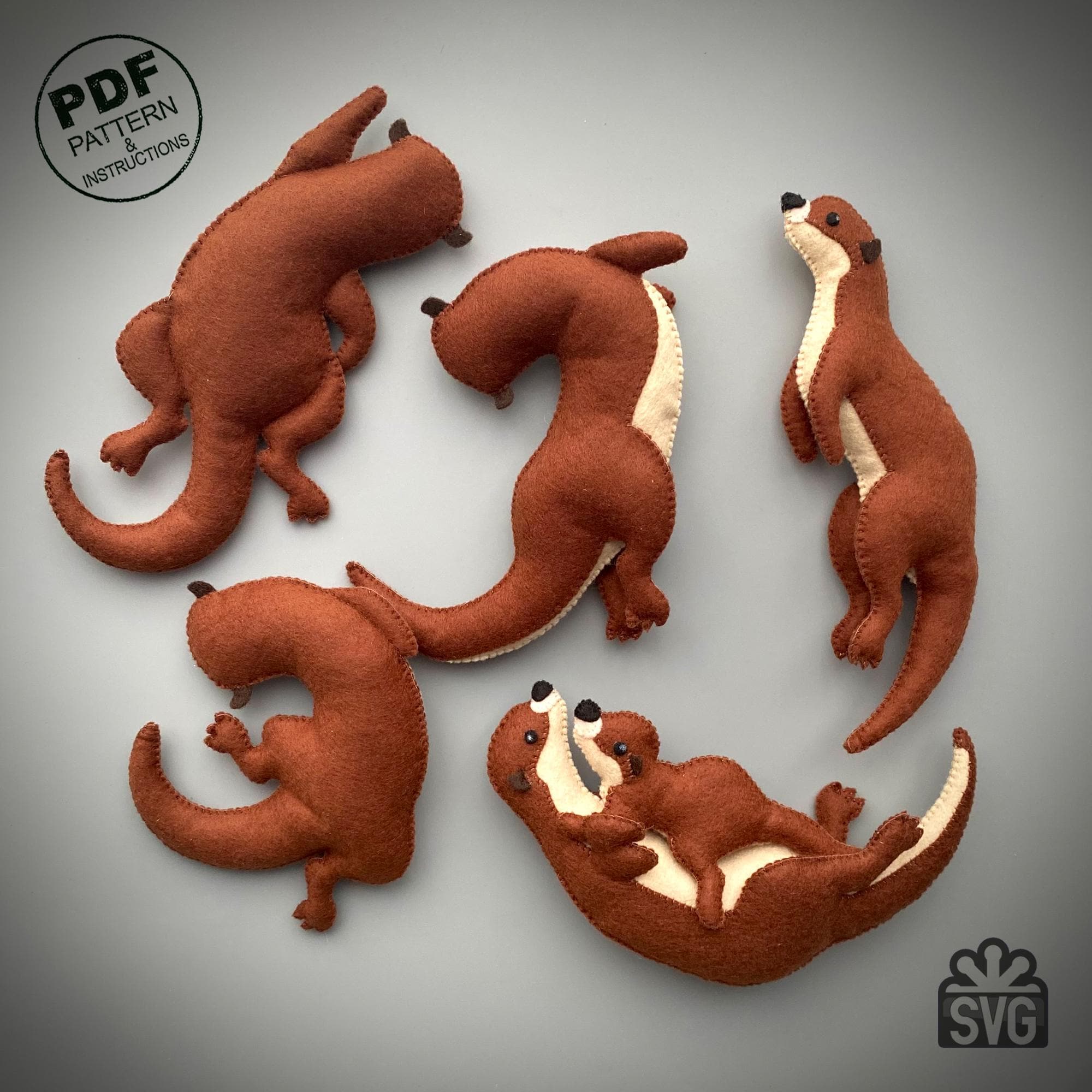 Otter Sewing Pattern PDF and SVG. Felt Animals Pattern. Stuffed Toys ...