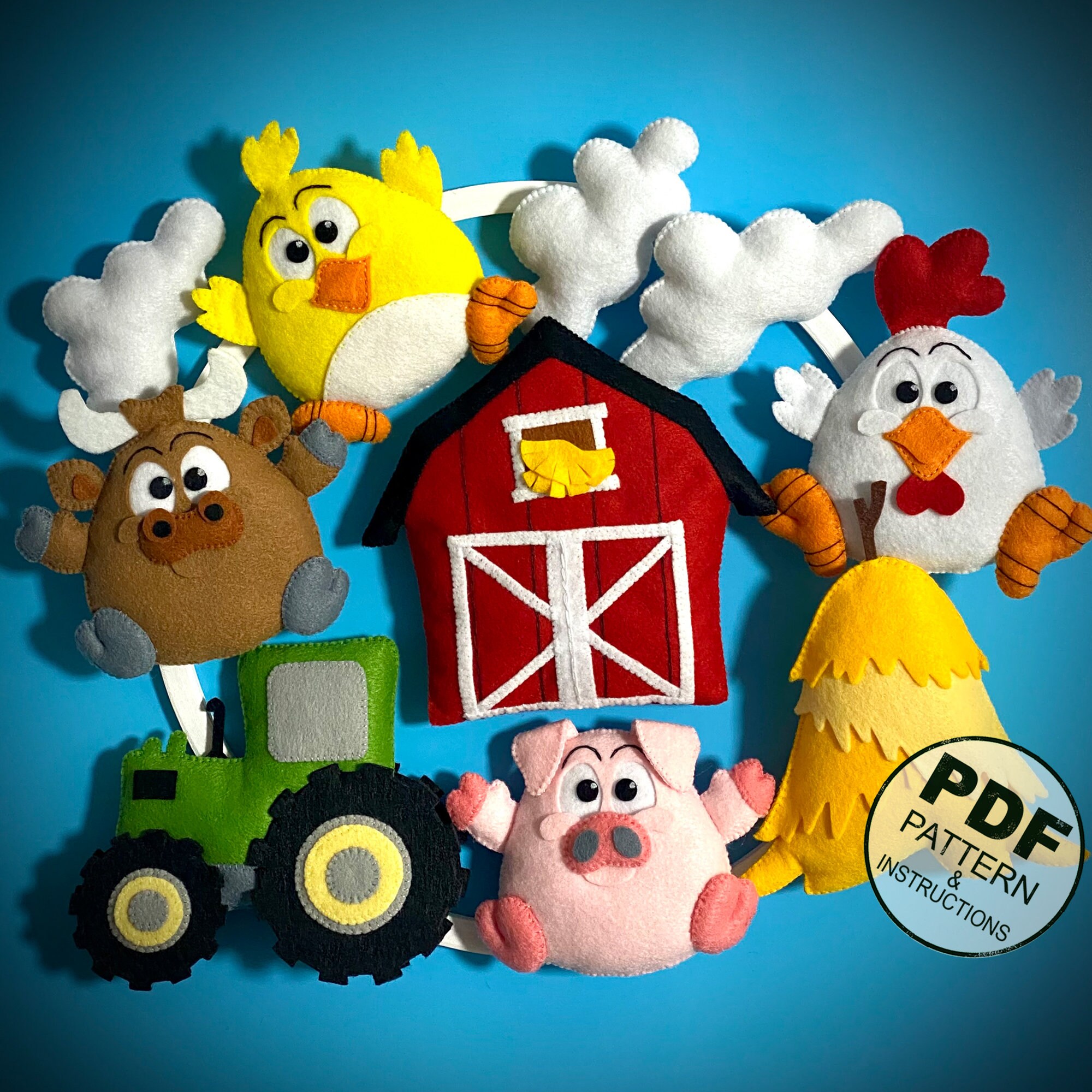 Farm Animals Sewing Pattern for Baby Mobile. Felt Toys Pattern. Baby ...
