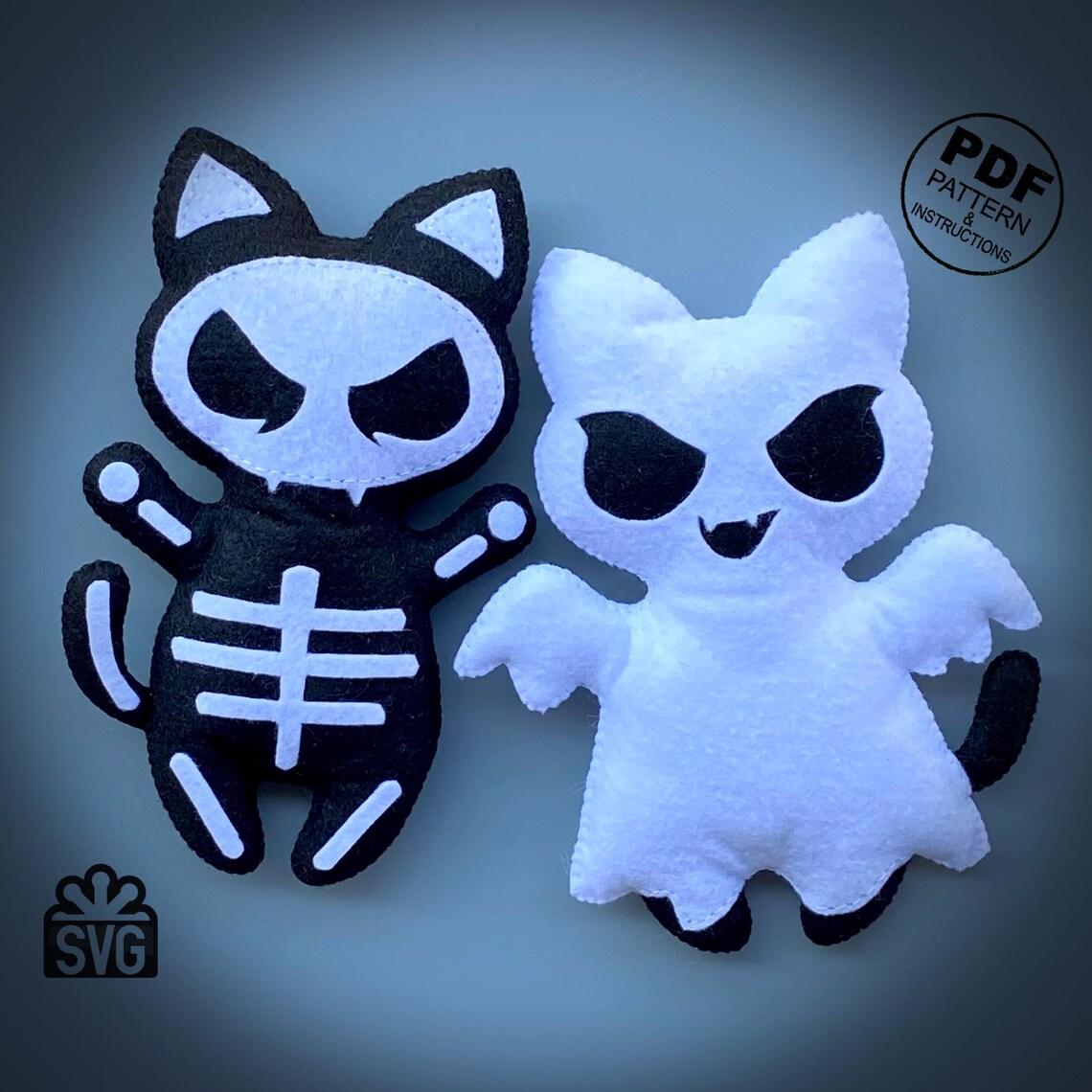 Halloween Felt Cats Sewing Pattern PDF and SVG. Halloween Ornament ...