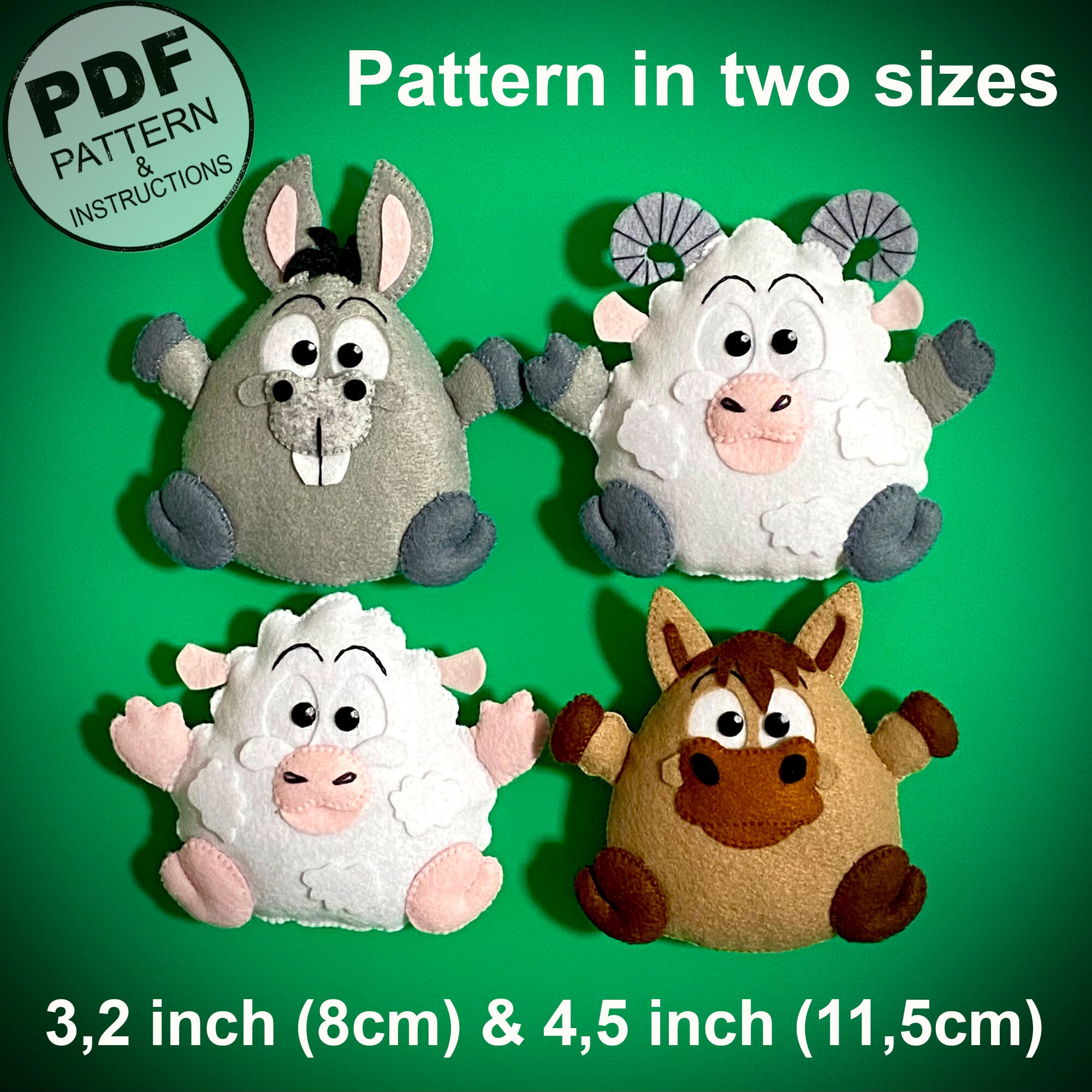 Farm Animals Sewing Pattern PDF. Felt Toys SET Easy Pattern and ...