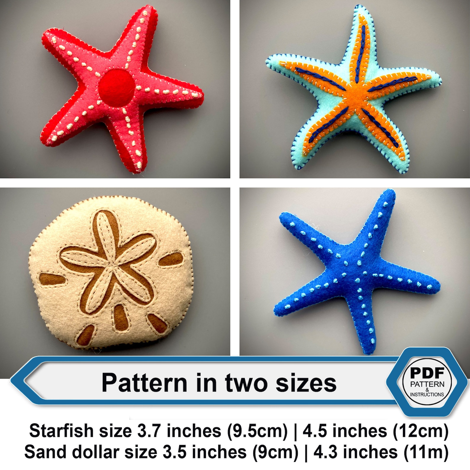 Seastars, Seashells, Seaweed Sewing Pattern PDF. Felt Ocean Decor Easy ...