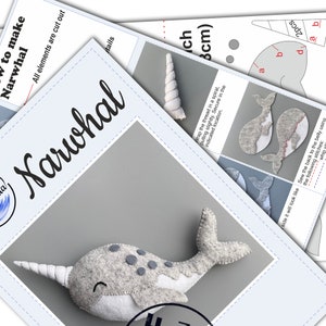 Narwhal Sewing Pattern PDF. Easy Felt Sewing Pattern. Plush Narwhal DIY ...