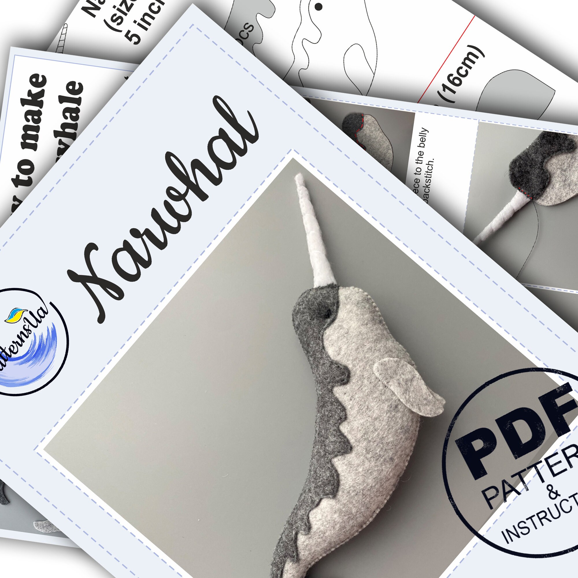 Narwhal Sewing Pattern PDF and SVG. Ocean Animals Pattern. Narwhal ...