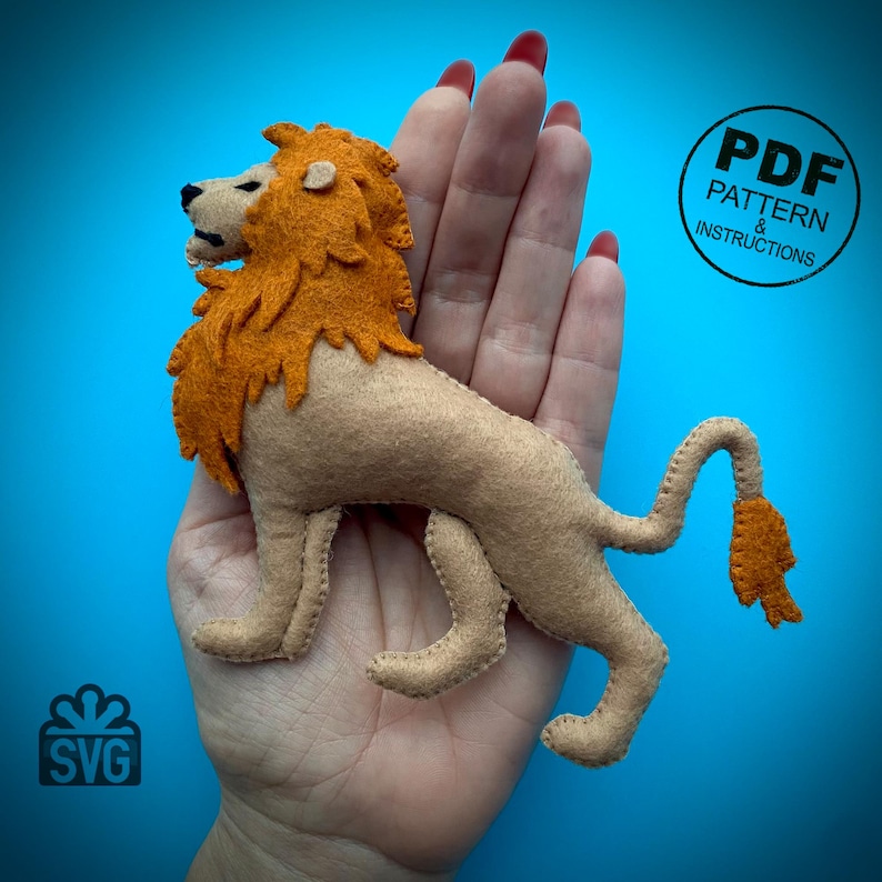 Felt Lion Sewing Pattern, DIY Stuffed Animal (PDF & SVG) - Etsy
